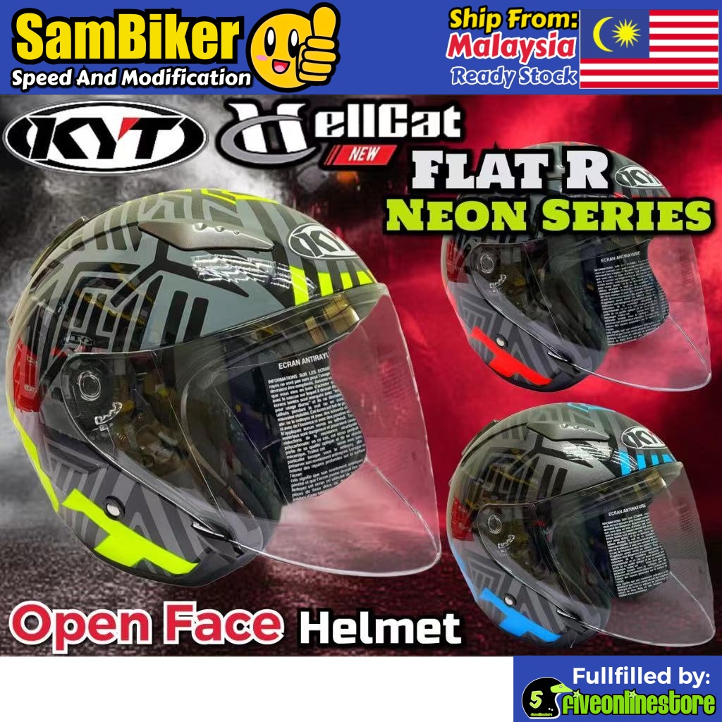 KYT Helmet Hellcat Flat R Neon Series 100% ORIGINAL Open Face Helmet ...