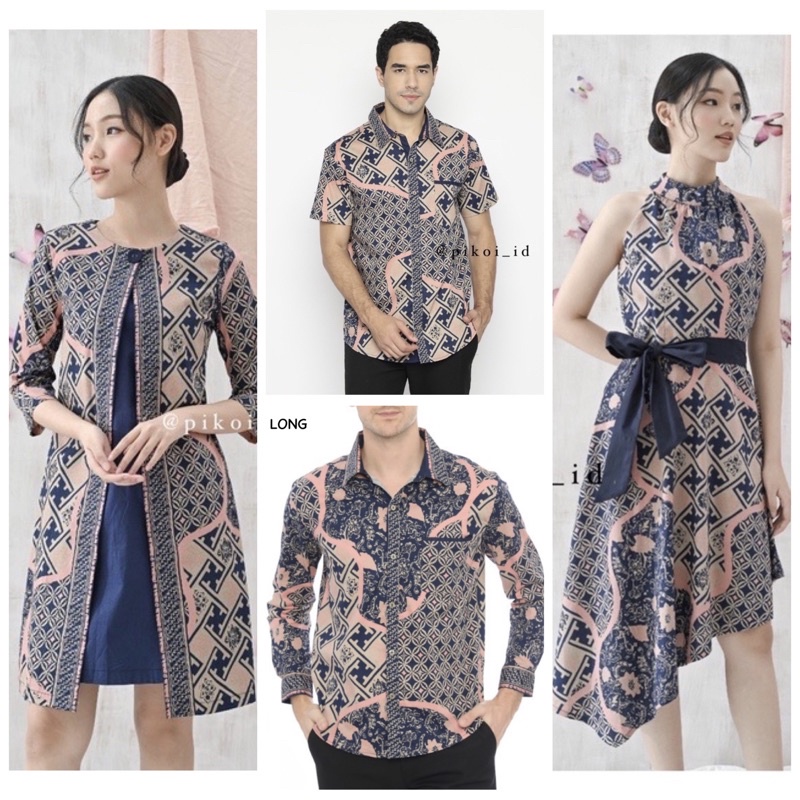 Couple batik Dress / couple batik shirt family uniform / modern batik office uniform NAVYPINK ...