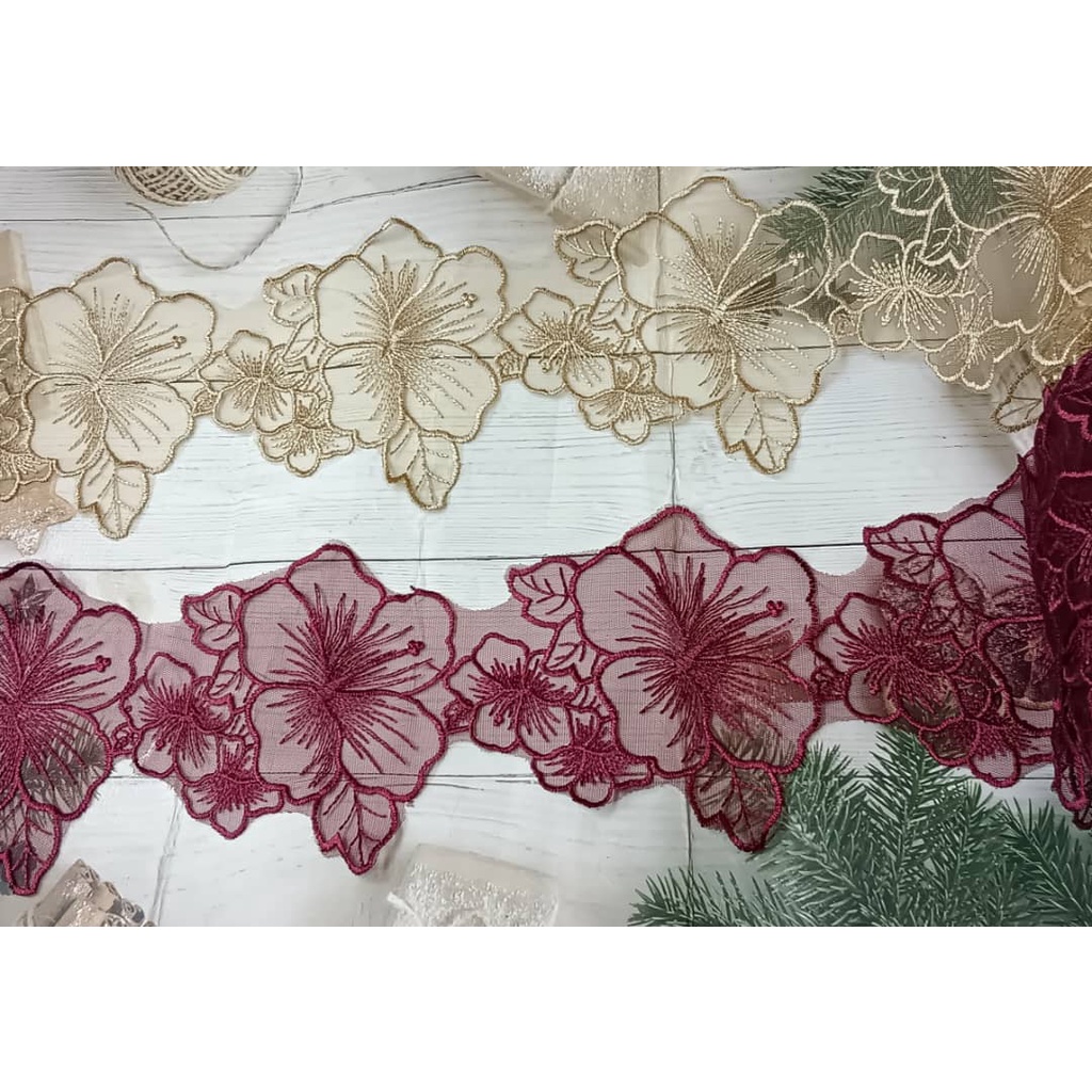 Hibiscus Bunga Lace Patch, Renda Lace, Lace Meter, Border Lace, Flower ...