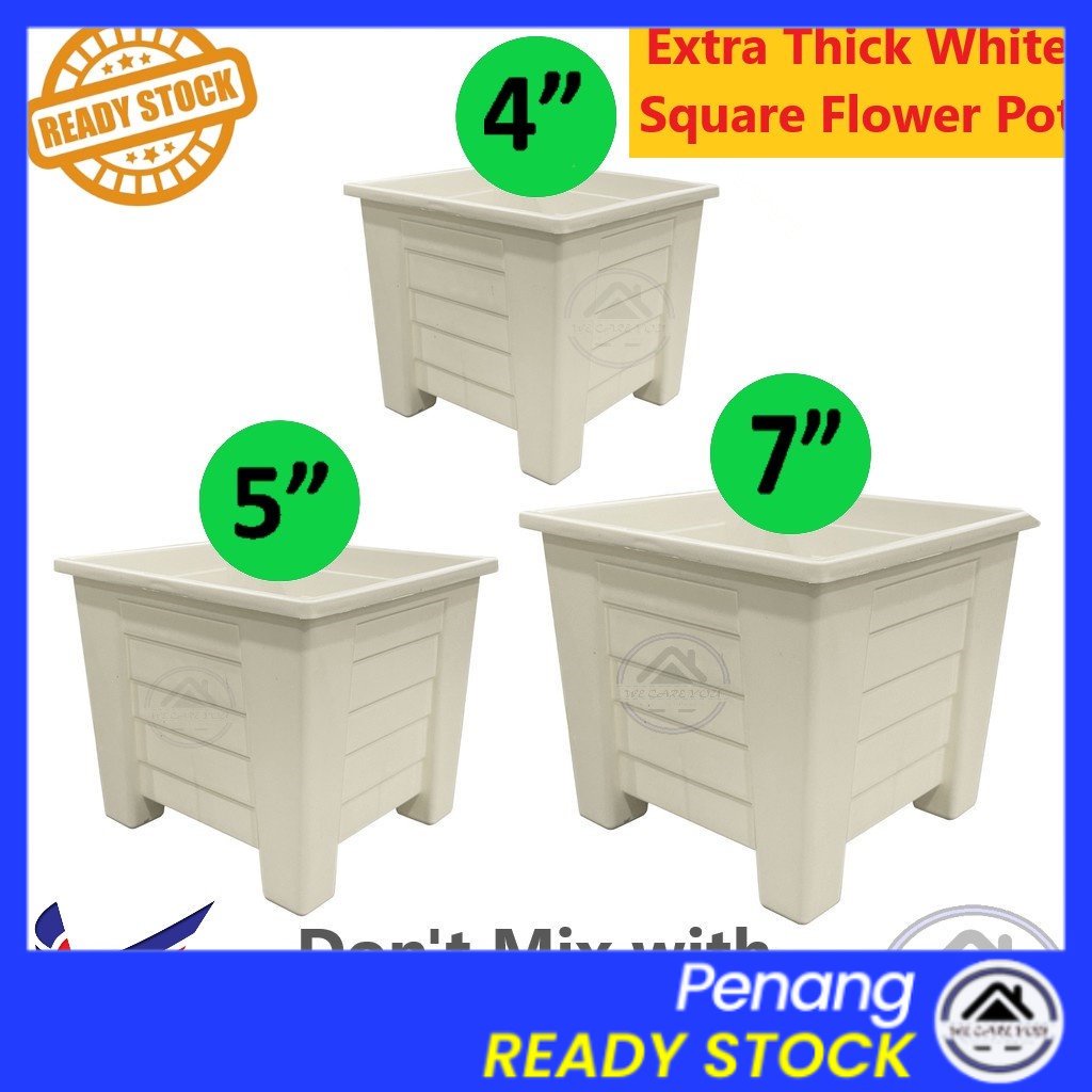 Wecareyou20 Square White Plastic Pot Pasu Bunga Segi Empat Bonsai Pot ...