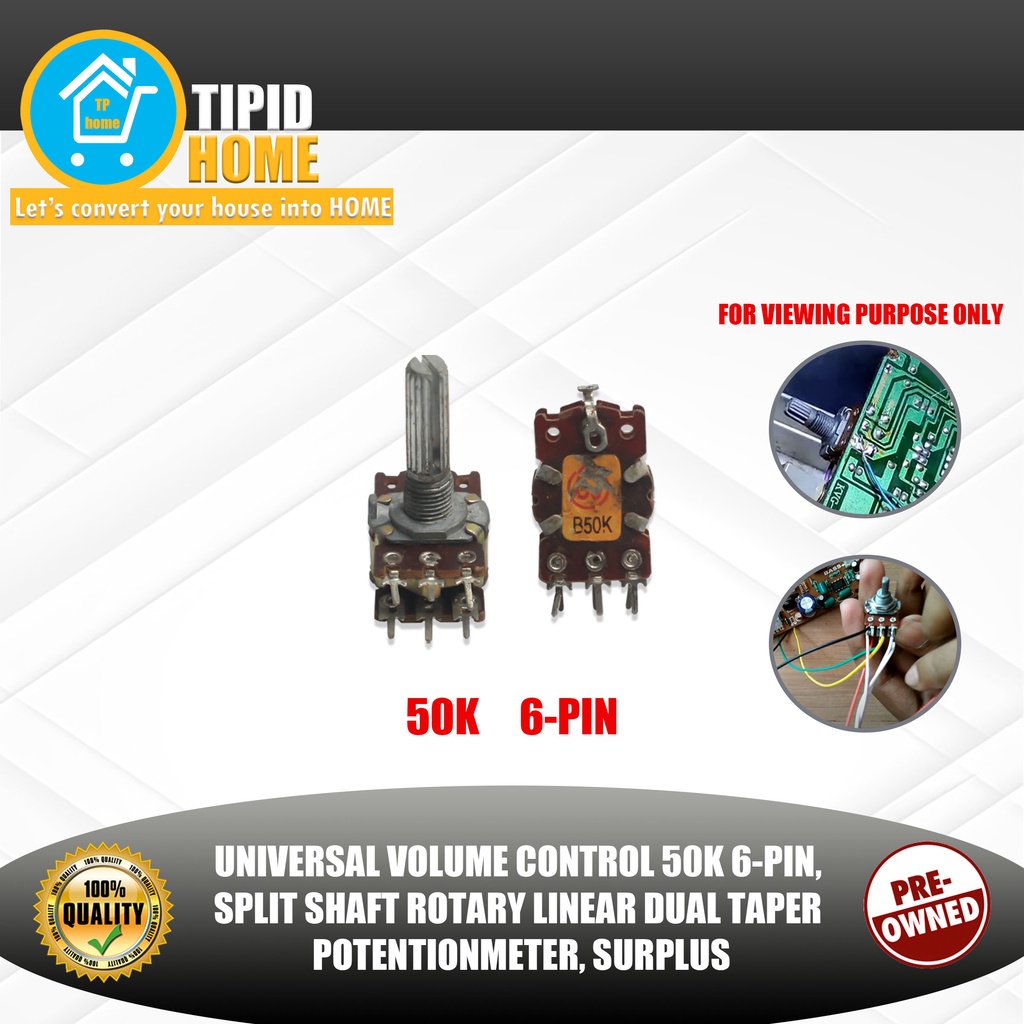 UNIVERSAL VOLUME CONTROL 50K 6-PIN, SPLIT SHAFT ROTARY LINEAR DUAL ...