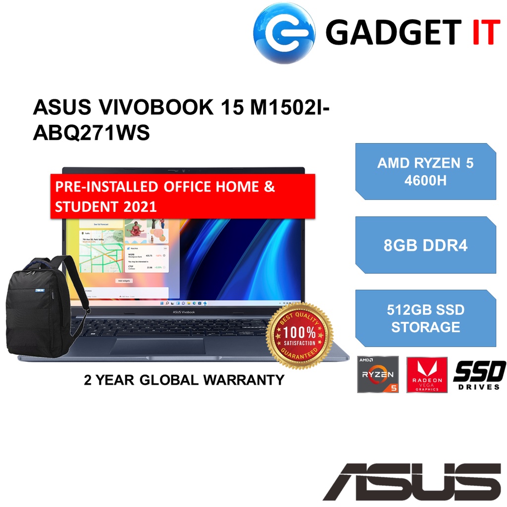 ASUS VIVOBOOK 15 M1502I-ABQ271WS LAPTOP (RYZEN 5 4600H,8GB,512GB SSD,15 ...