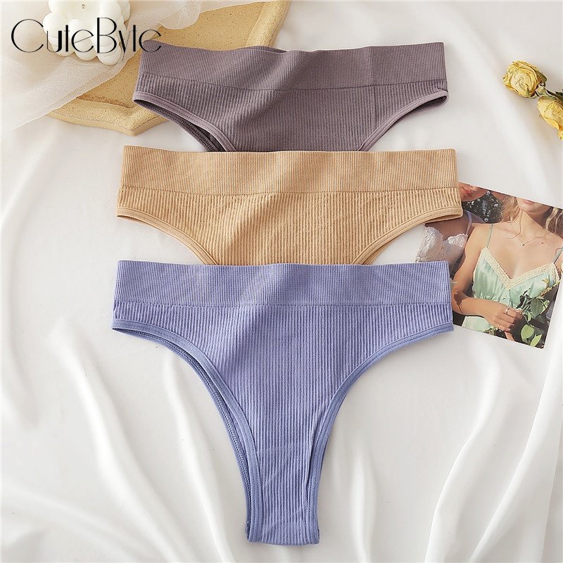 Cute Byte 1/2PCS Thong Panties Sexy Underwear for Women G-String Female Underpants Solid Color ...