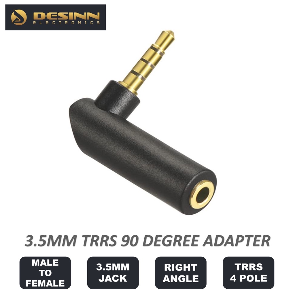 3.5mm 90 Degree TRRS Audio Adapter Right Angle 4 Pole Male to Female ...