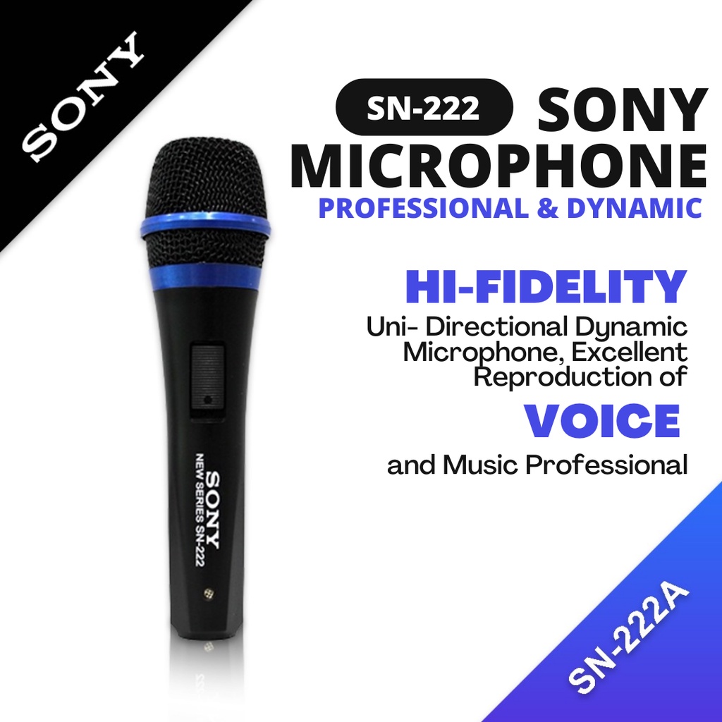 Sony SN-222 Hi-Fidelity Uni-Directional Dynamic Microphone Excellent Reproduction of Voice and ...
