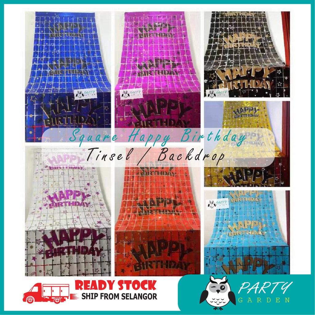 Happy Birthday Foil Square Tinsel Curtain Backdrop / Birthday ...