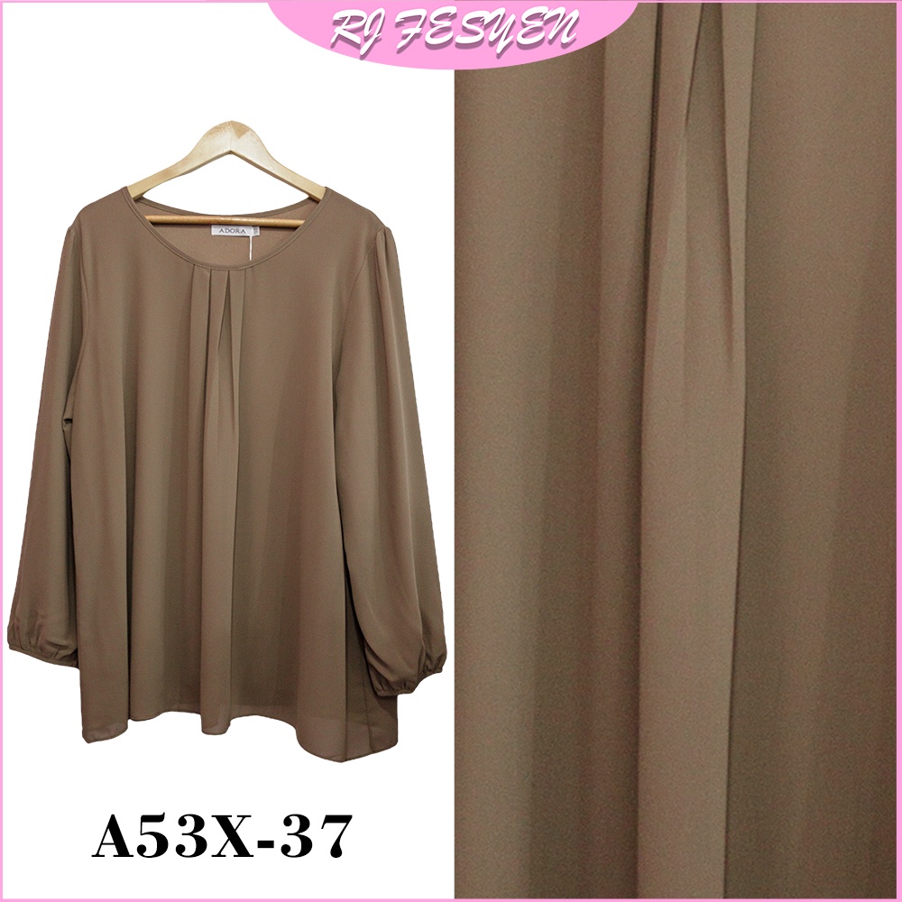 [Plus Size 50-54] Blouse Adora Chiffon Plain Long Sleeve / Blaus Sifon Tangan Bercerut Lengan ...