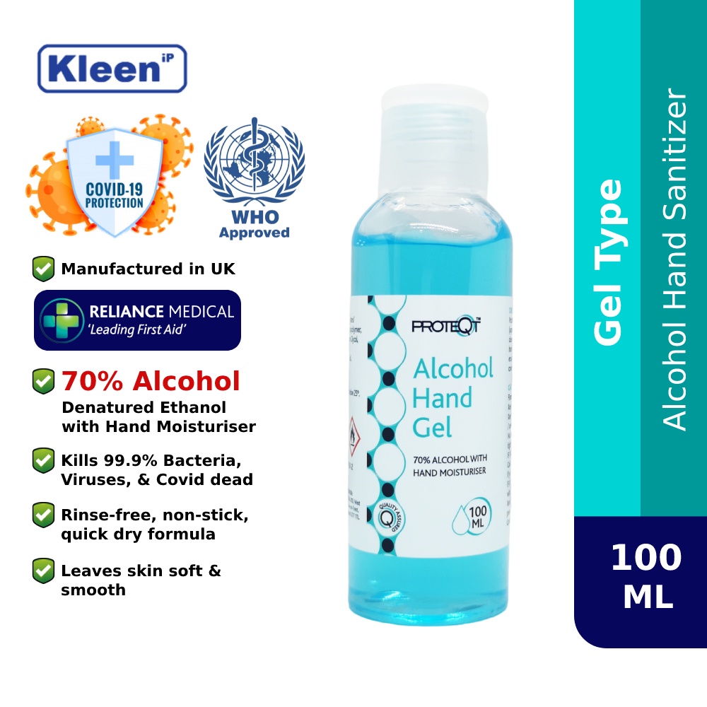Kleen ProteQt Alcohol Hand Sanitizer Gel 100ML (70% Denatured Ethanol ...