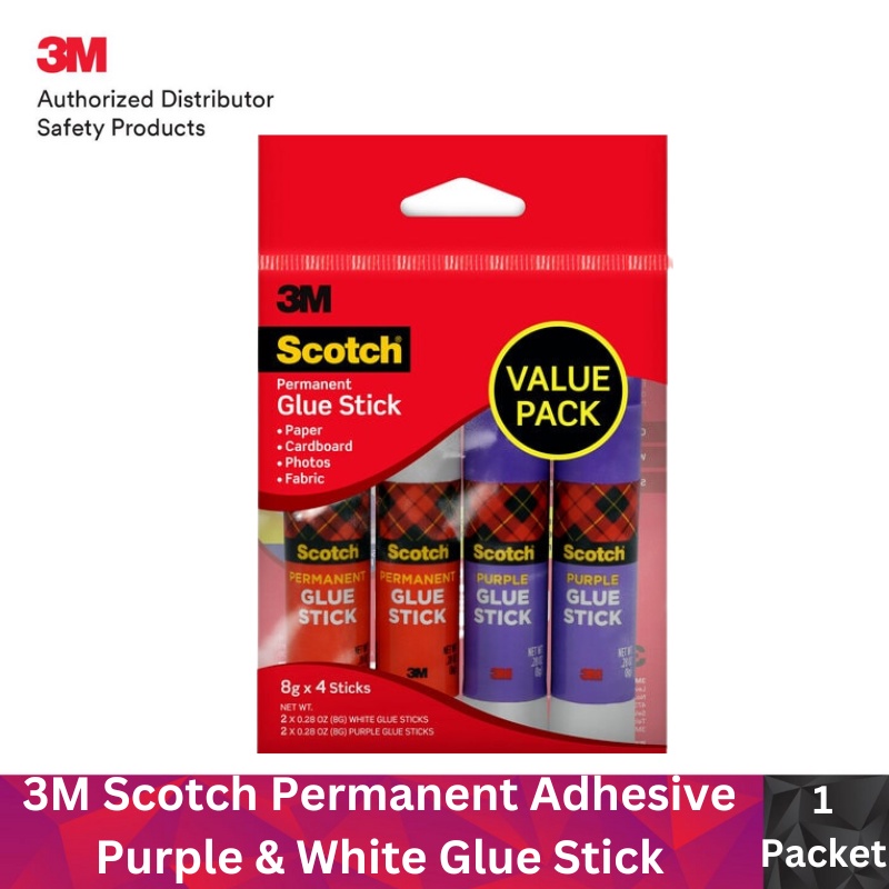 3M Scotch Permanent Adhesive Purple & White Glue Stick Value Pack, 4 x ...
