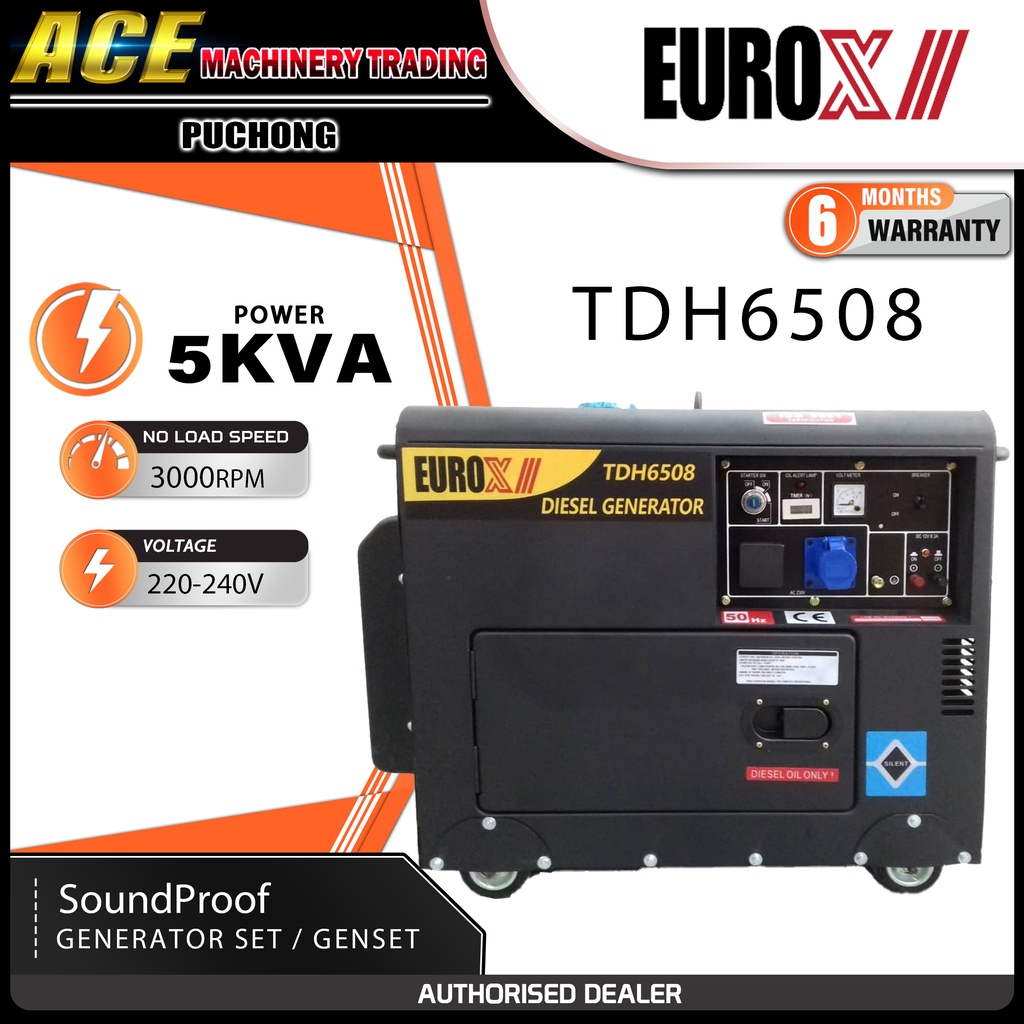 EuroX TDH6508 5kva Soundproof Diesel Generator Genset - Battery Start 6 Months Local Warranty ...
