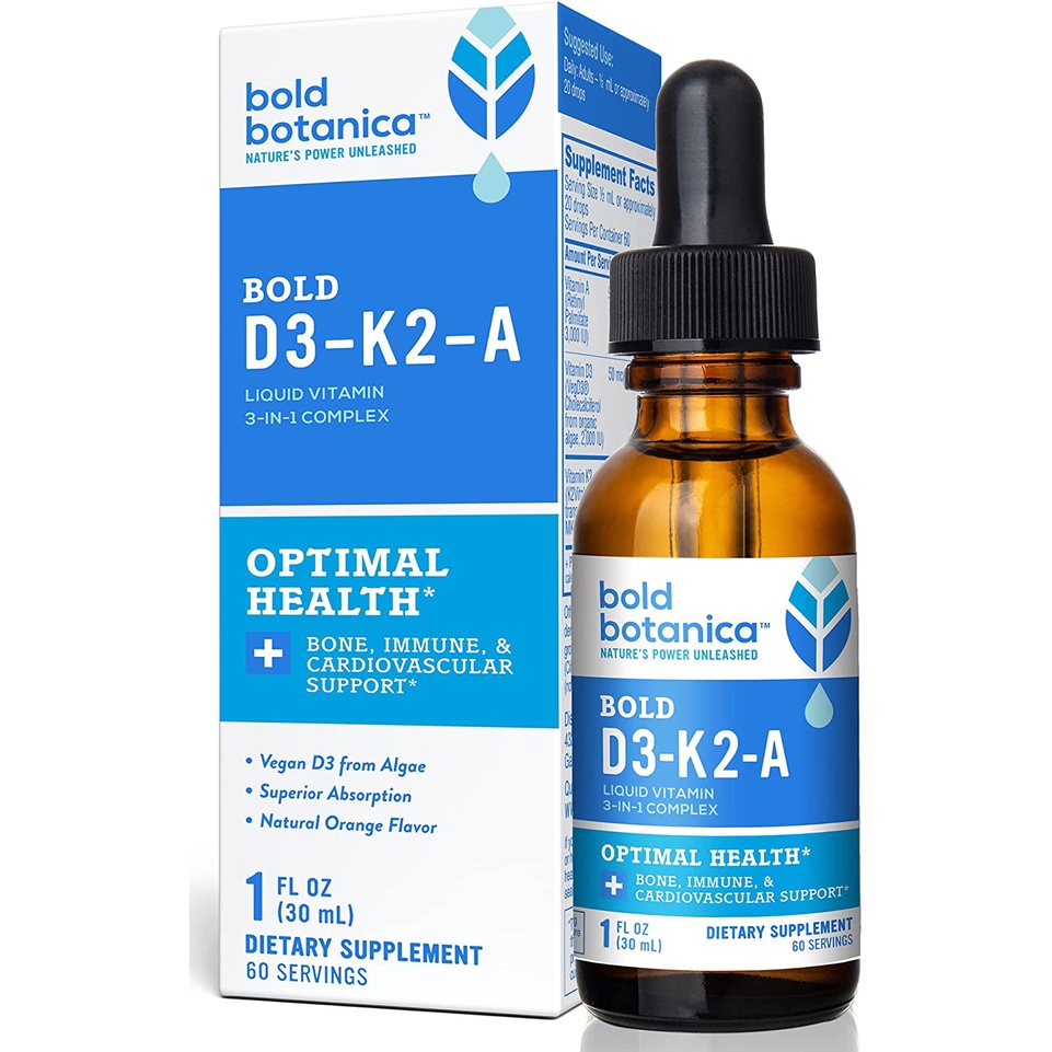 D3-K2-A, 30ml Liquid Vitamin Complex, Vegan Vitamin D3 from Organic ...