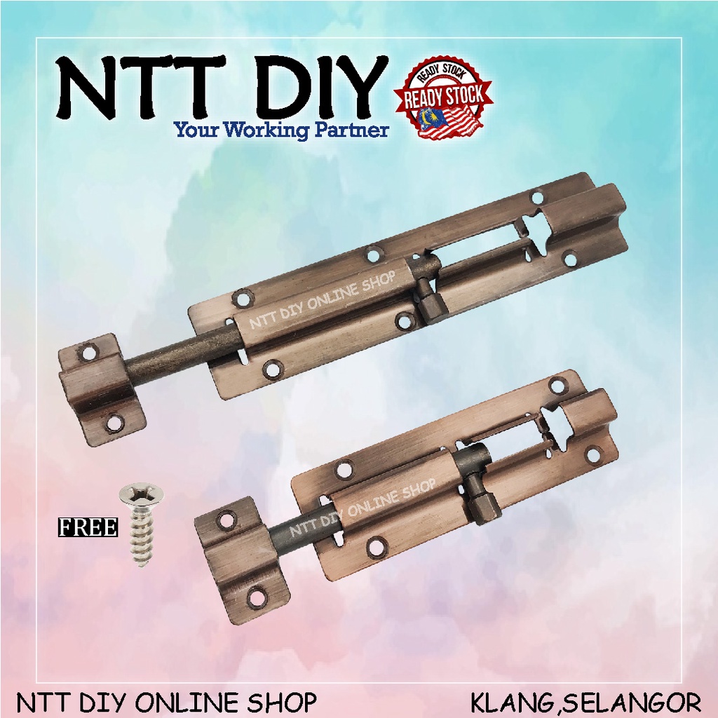 NTT DIY Heavy Duty Antique Brass Door Latch / Door Bolt Lock 4 inch / 6 ...