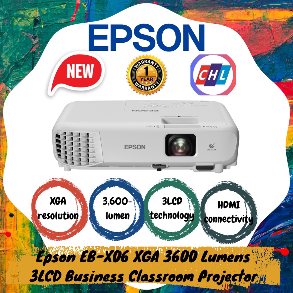 Epson EB-X06 XGA 3600 Lumens 3LCD Business Classroom Projector [READY ...