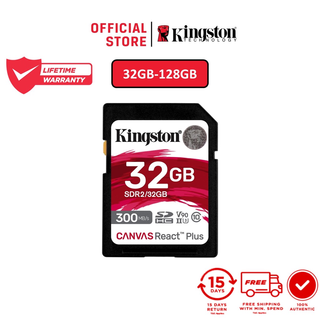 Kingston Canvas React Plus SD Memory Card 300MB/s Class 10 UHS-II Card SDR2 Memory Card (32GB ...