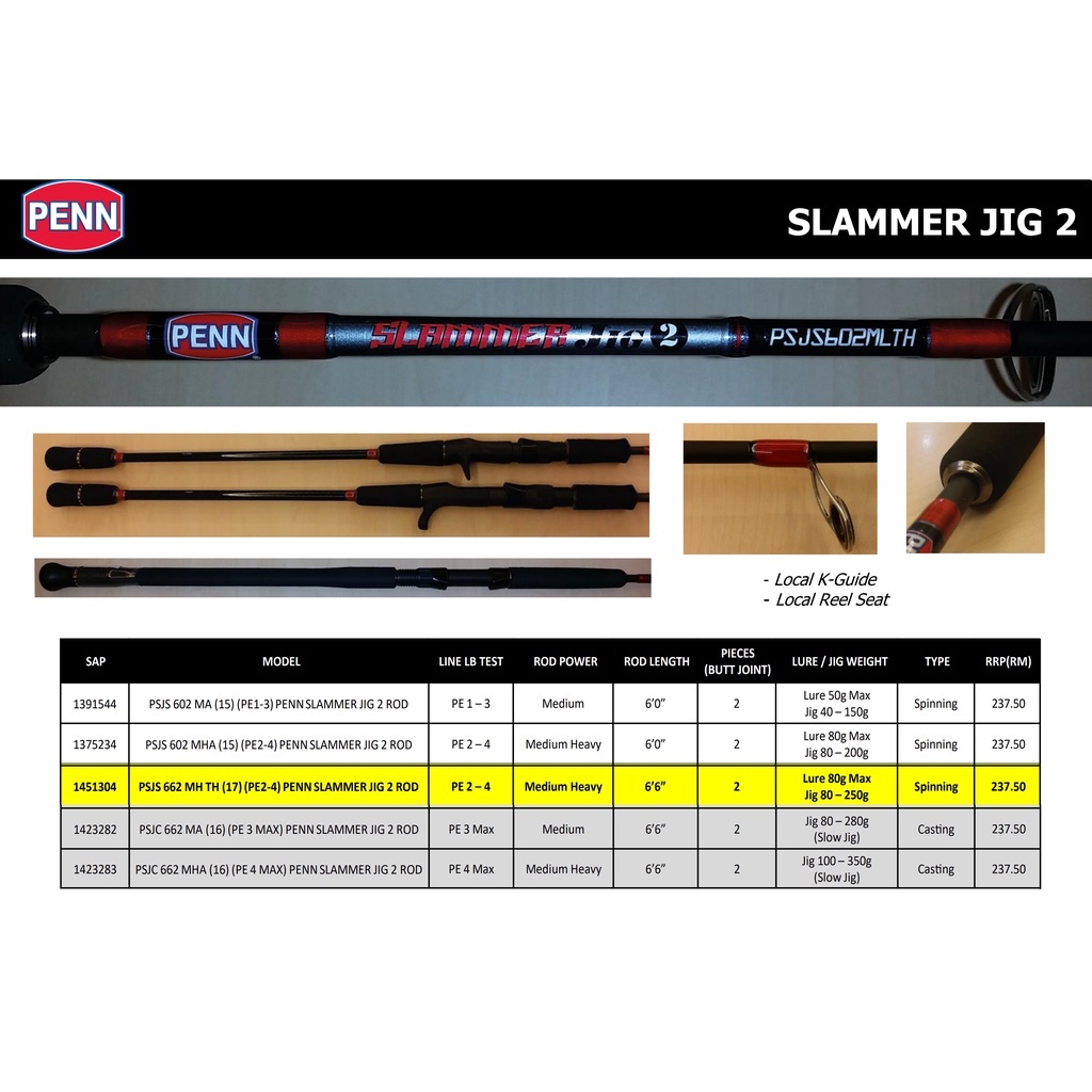 ROD, PENN SLAMMER JIG 2 JIGGING CASTING / SPINNING ROD | Shopee Malaysia