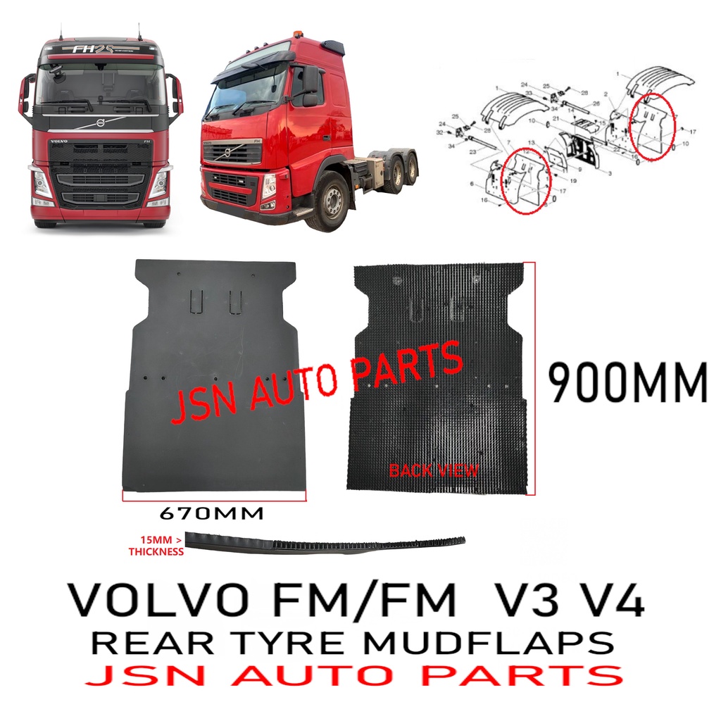 J130S14 REAR REAR TYRE MUDFLAPS VOLVO FM/FH V3 V4 VERSON 3,4 LORRY ...