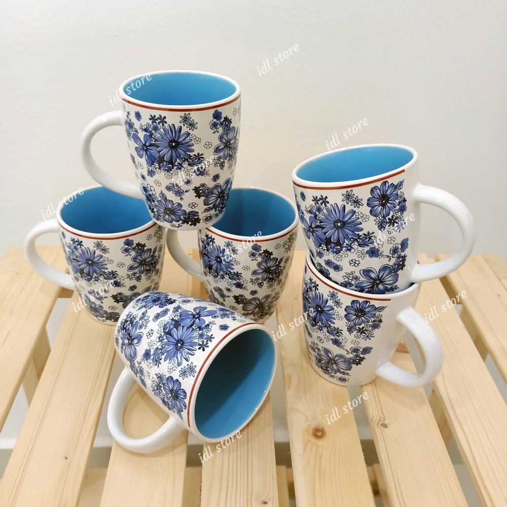 6 Pcs 250ml Porcelain 2-Tone Mug Set Tea Coffee Cup Elegant Floral ...