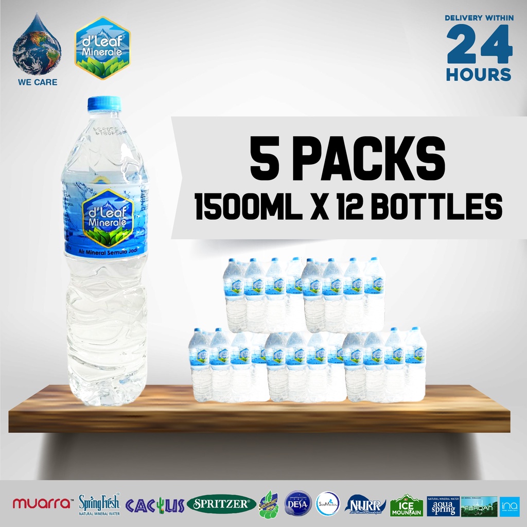 D'LEAF MINERALE Mineral Water (1500ml x 12 Bottles x 5 Packs) | Shopee ...