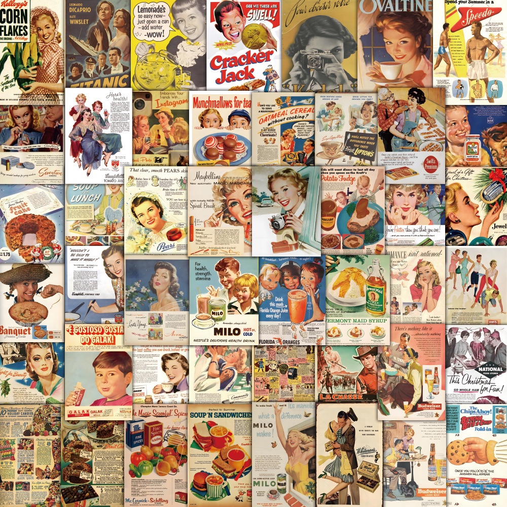 60 pcs Retro American Magazine Ads, Commercial Posters Waterproof PVC ...