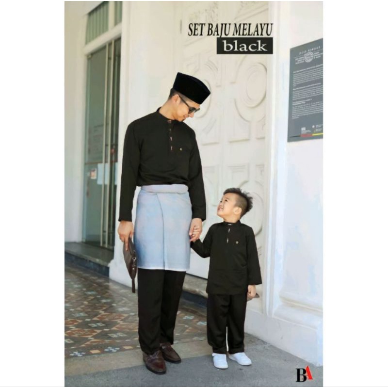 [HITAM] SET BAJU MELAYU SLIM FIT DEWASA DAN BUDAK TIADA PESAK | Shopee ...