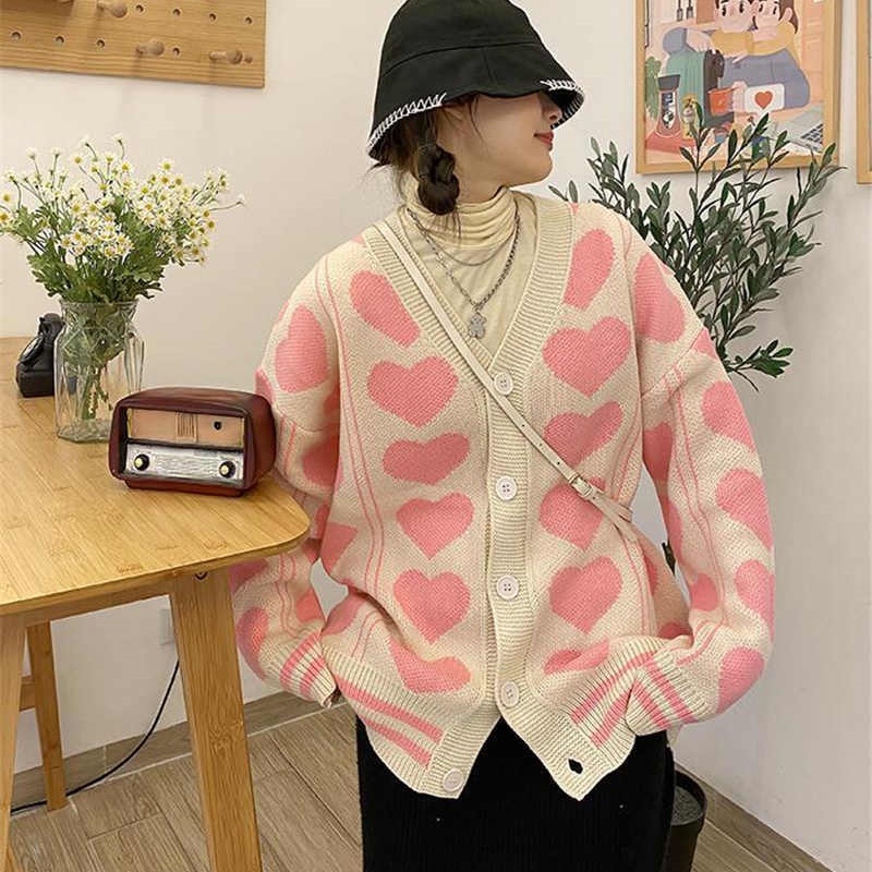Winter New Oversized Vintage Sweater V-neck Knitted Long-sleeved ...