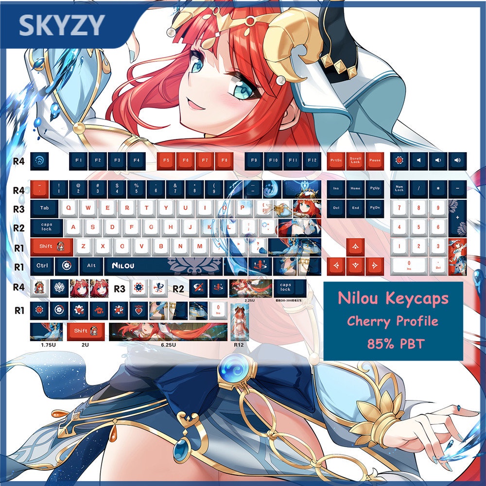 128 Keys Nilou Keycaps Cherry Profile Genshin Impact Anime PBT Dye Sub ...
