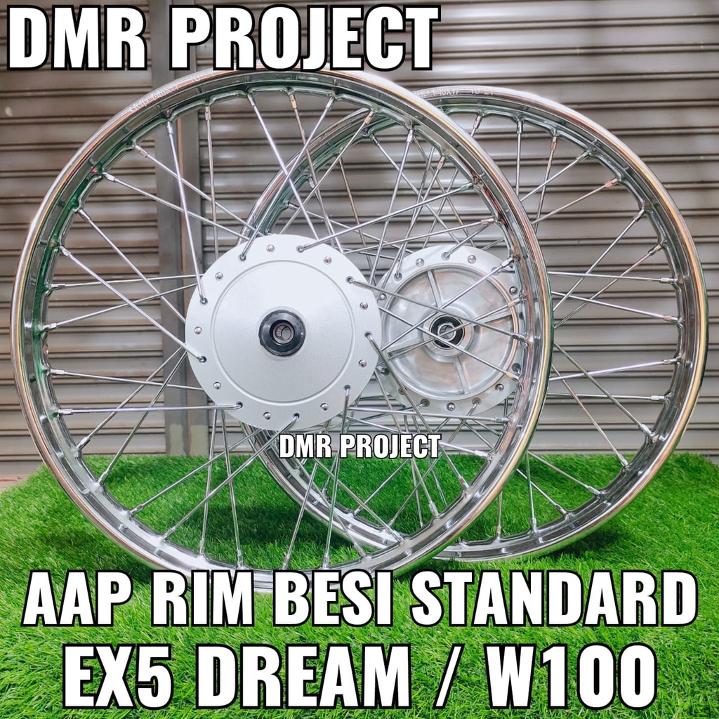 [AAP] EX5/DREAM/W100 STANDARD RIM BESI CHROME (COMPLATE SET) HUB STD ...