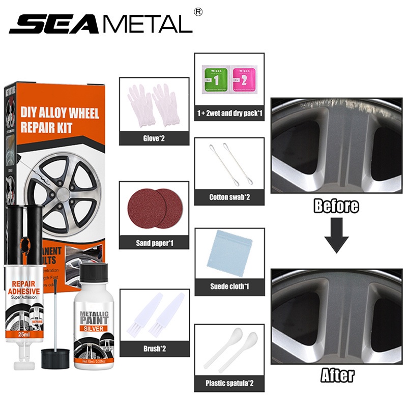 SEAMETAL DIY Alloy Car Wheel Repair Kit Antifouling Waterproof Auto ...