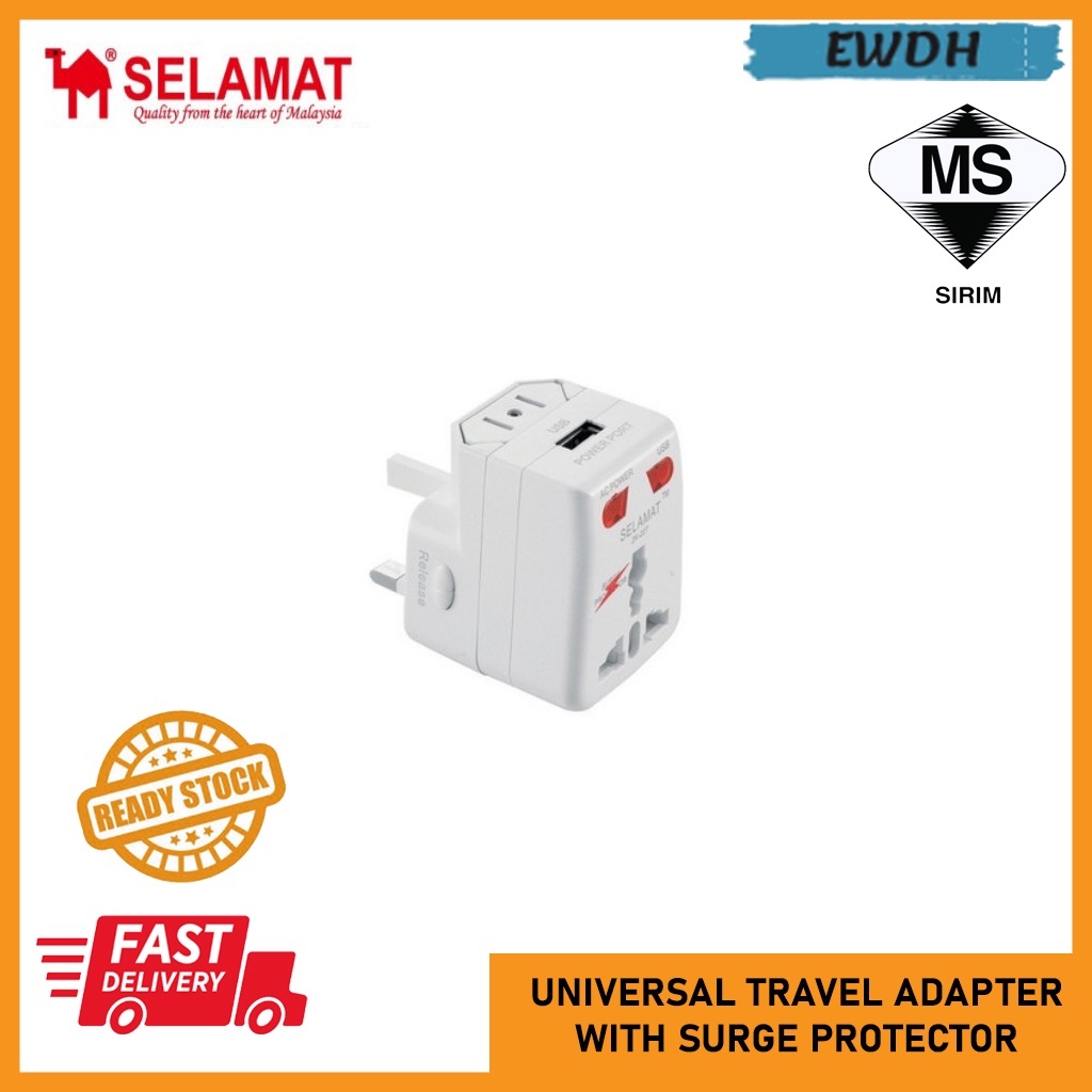 SELAMAT UNIVERSAL TRAVEL ADAPTER WITH SURGE PROTECTOR & USB PORT WITH ...