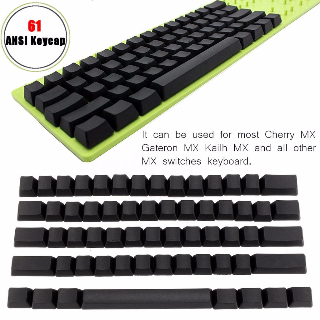 Black Blank PBT Keybord 61 ANSI Keycaps Set For MX Switches Mechanical ...