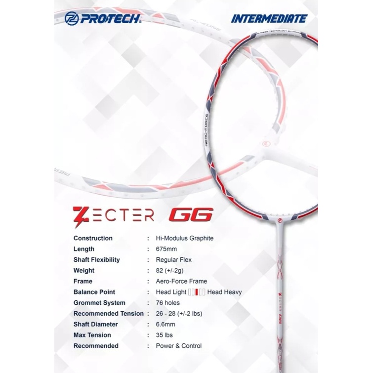 PROTECH ZECTER G6 (Unstrung) (100% ORIGINAL) MAX 35 LBS BADMINTON ...