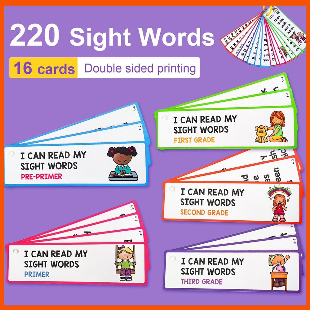 220 English Sight Words Flash Cards High Frequency Common English Word ...