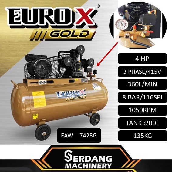 EUROX/// GOLD EAW-7423G 415V 200L AIR COMPRESSOR - 6 MONTHS LOCAL WARRANTY | Shopee Malaysia