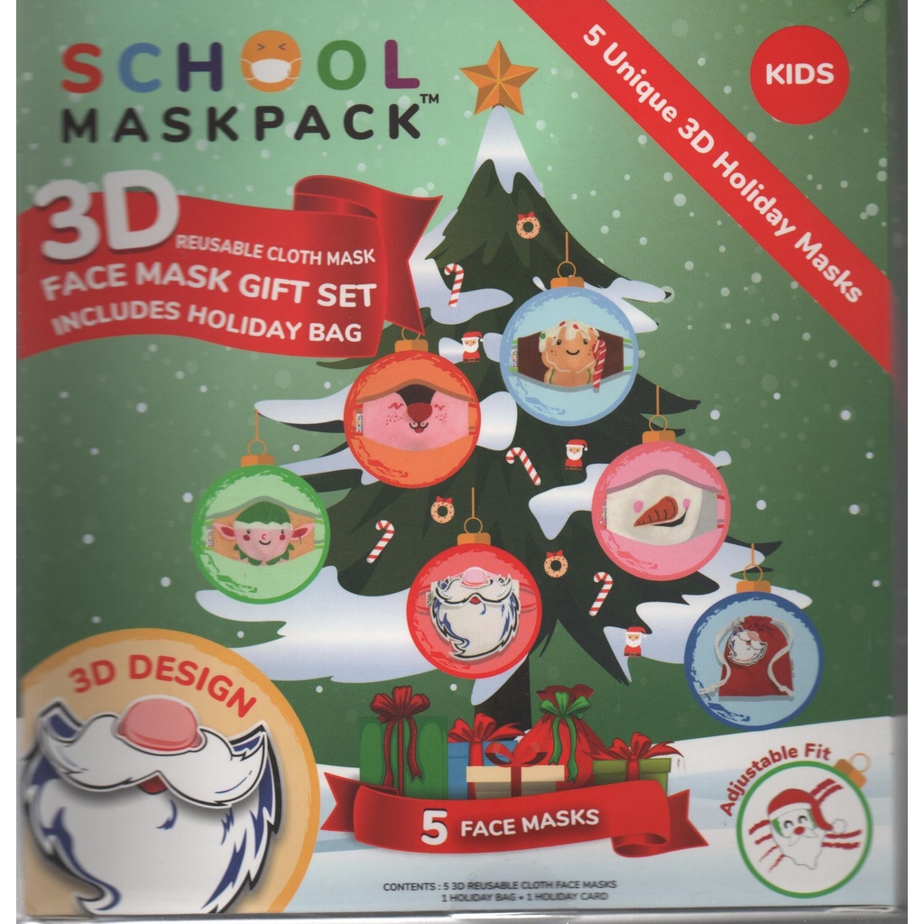 KIDS School Maskpack - 5pcs Unique 3D Holiday Masks Christmas Xmas (3D ...