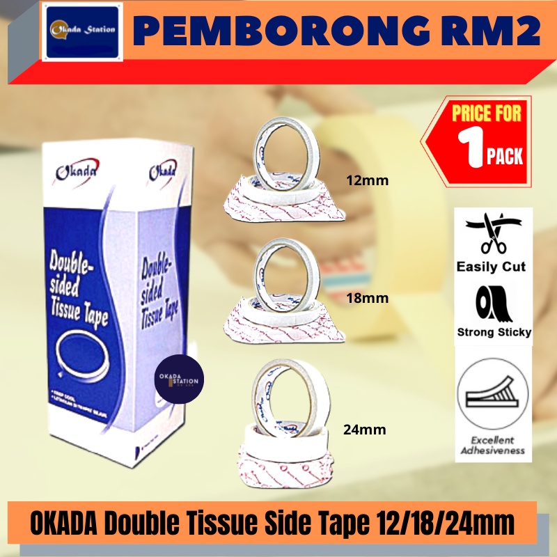 OKADA Double Sided Tissue Tape 12MM / 18MM / 24MM / Double Side Tape ...