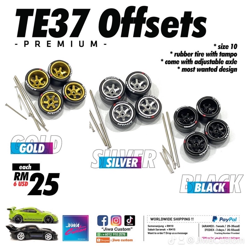 TE37 Offsets Premium Wheels | Tube axle Hotwheels Tomica 1:64 Lbwk ...