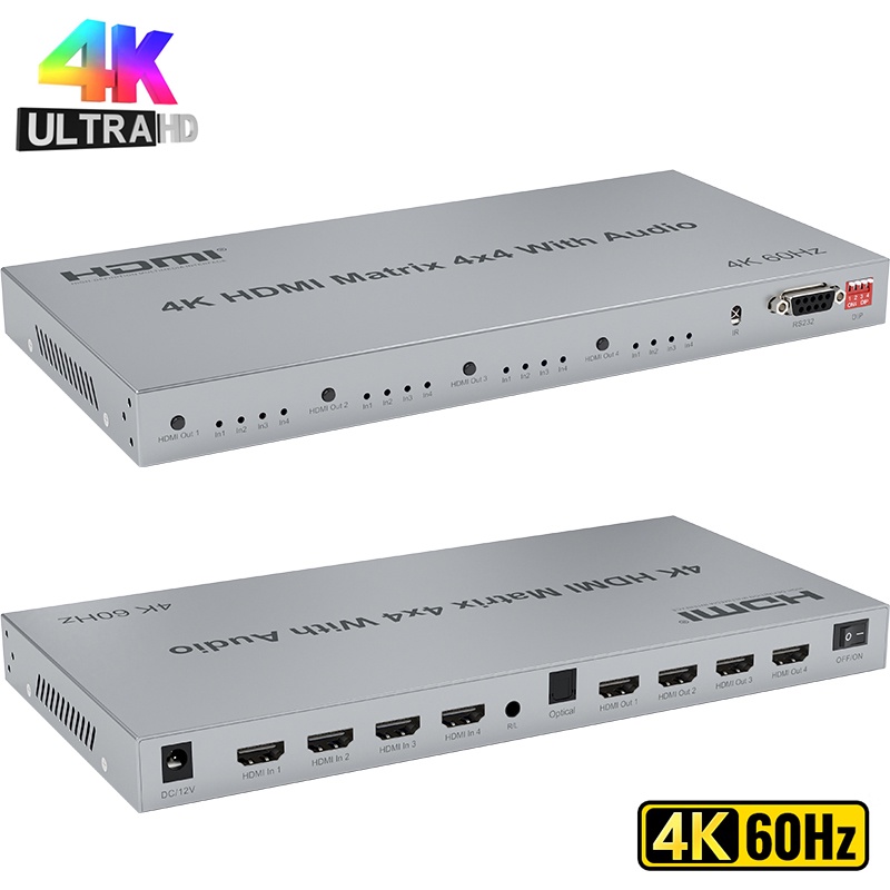 4x4 HDMI Matrix with Audio Extractor 4K@60Hz HDR 18Gbps HDMI 2.0 Matrix ...