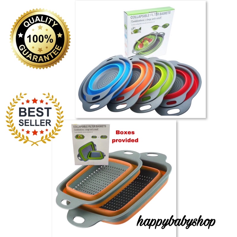 Foldable Basket Drainage Kitchen Tools 2 in 1 ( Round / Rectangle shape ...