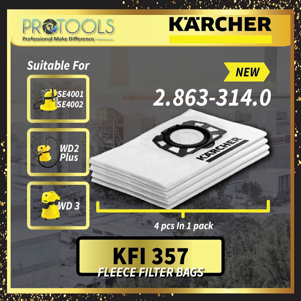 Kärcher 2.863-314.0 Original Fleece WD3 Filter Bag KFI-357 4pcs in 1 ...