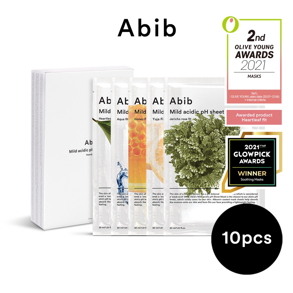Abib Mild Acidic Ph Sheet Mask - 5 type (10pcs) Clear face mask for all ...