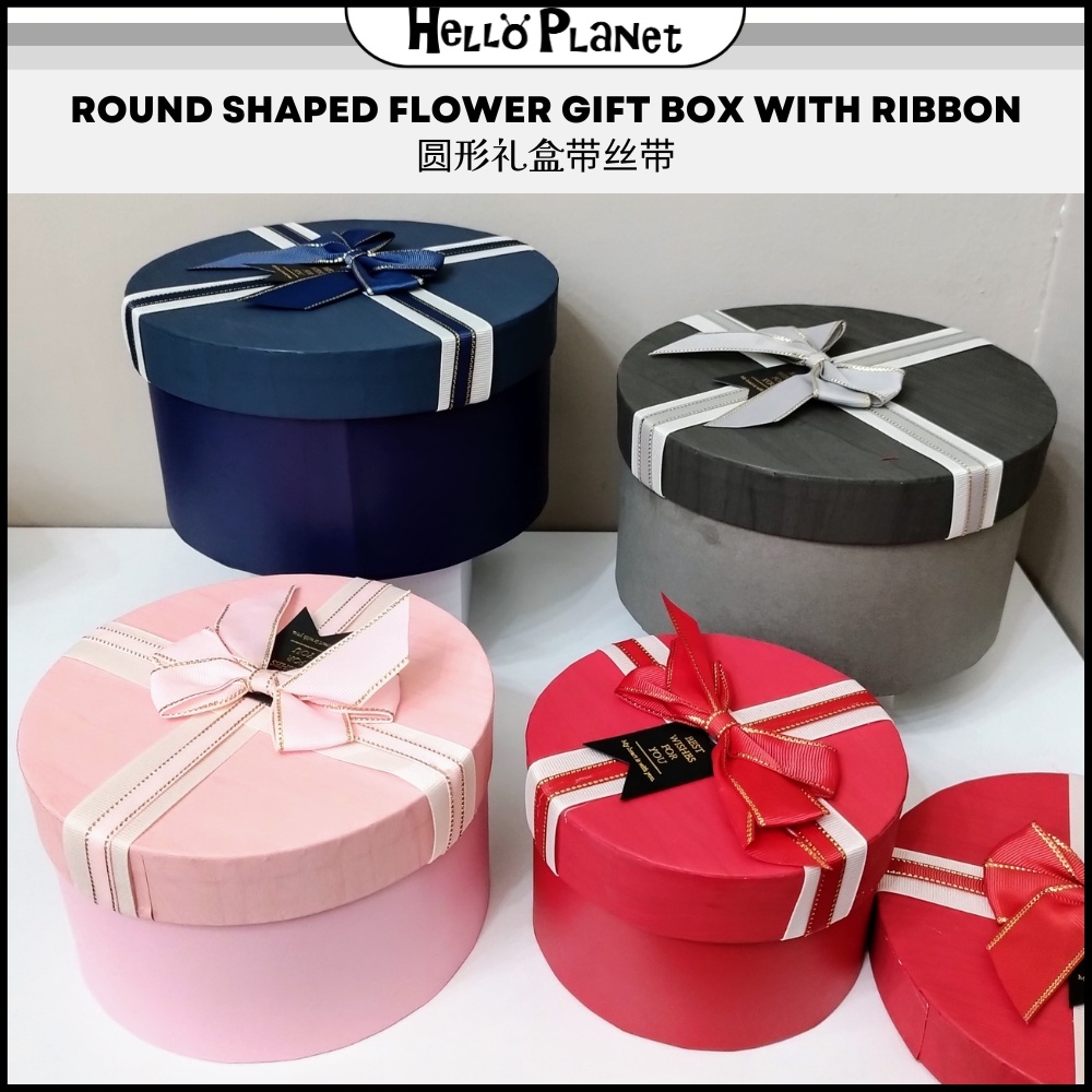 Round Shaped Flower Gift Box with Ribbon | Flower Arrangement ...