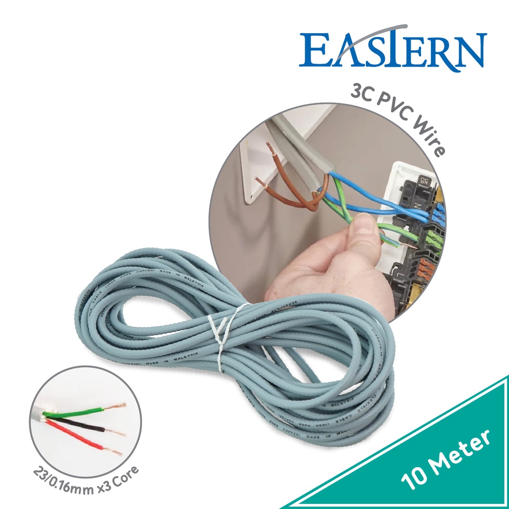 EASTERN 5/10 Meter 3C PVC/Twinflat Flexible Cable Pure Copper Wire ...