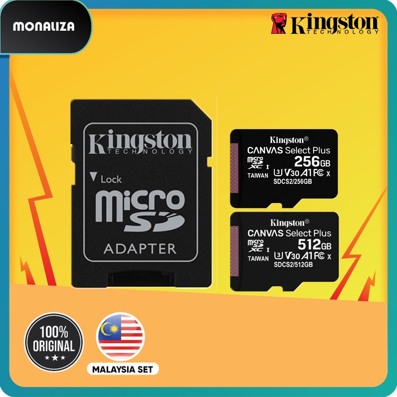 Kingston Canvas Select Plus MicroSD 100MB/s Class 10 UHS-I Card SDCS2 Memory Card (256GB/512GB ...