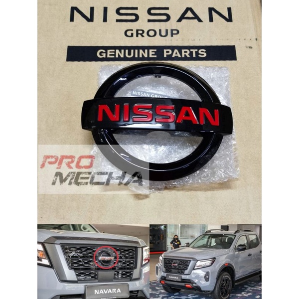 ORIGINAL NISSAN NAVARA D23T FACELIFT PRO-4X FRONT GRILLE LOGO EMBLEM (BLACK). RED NISSAN WORDING ...