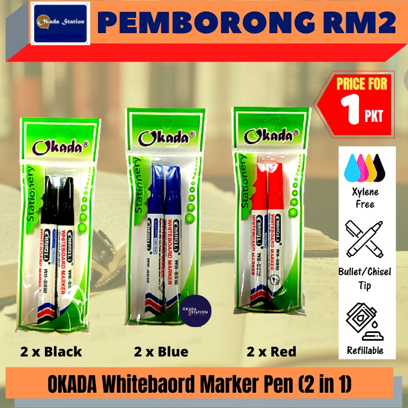 (RM2.20) OKADA 500 Whiteboard Marker Pen (2in1) / Pen Papan Putih ...