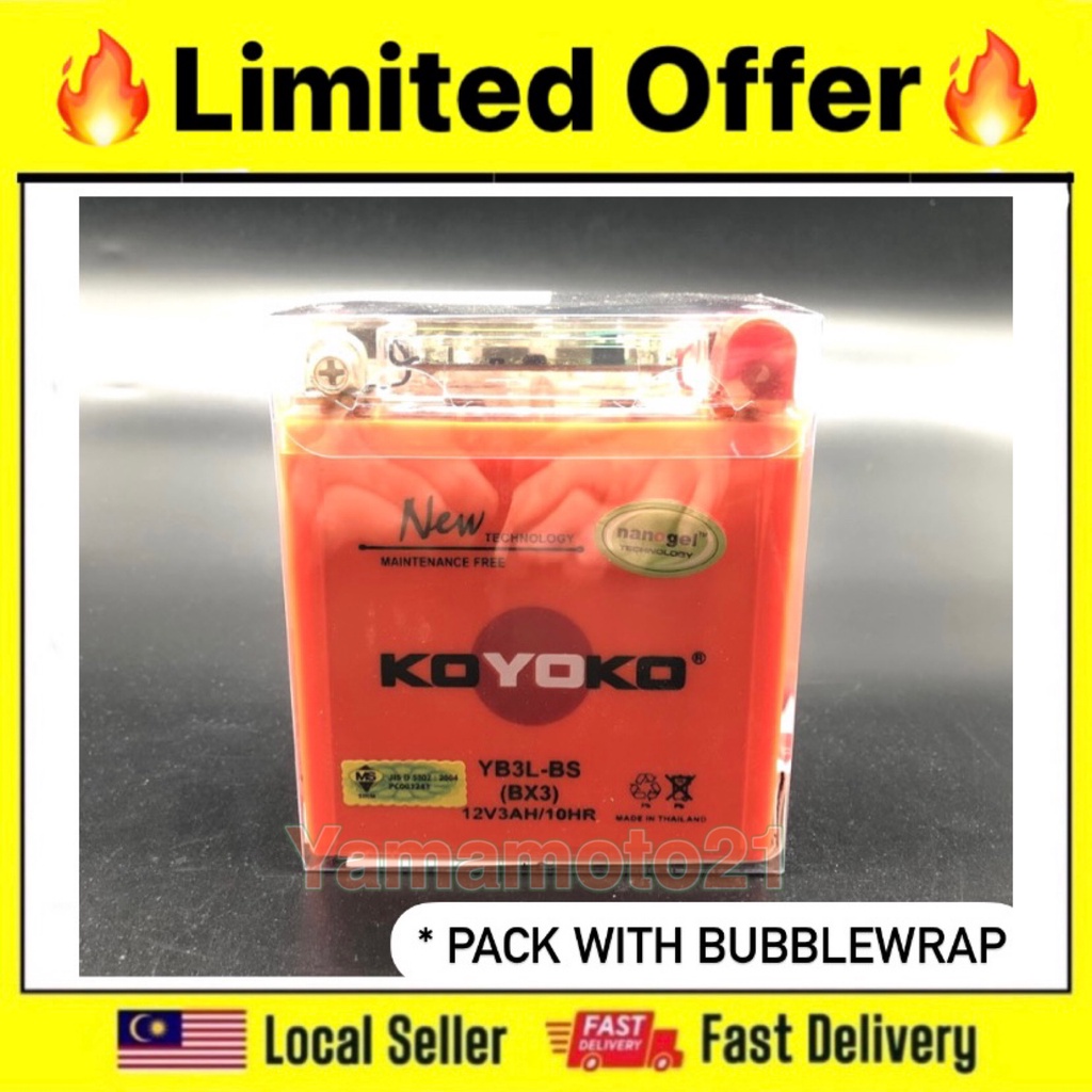 YB3L-BS KOYOKO NANOGEL BATTERY RXZ Y110SS Y100 Y125ZR TZM SIRIM ...