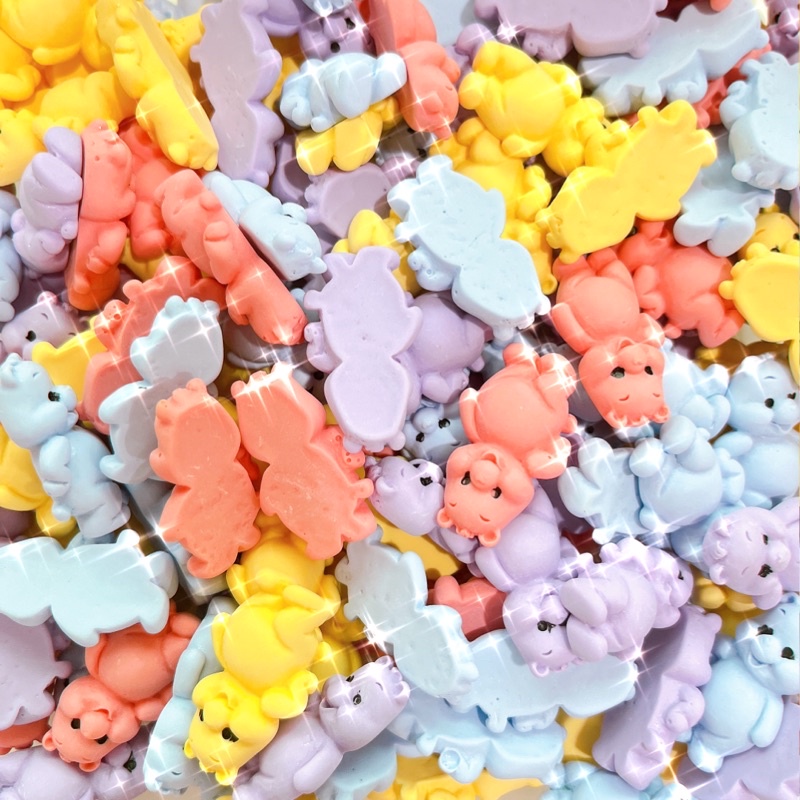 5 pcs bear cabochon flatback charm resin cute kawaii cartoon pastel ...