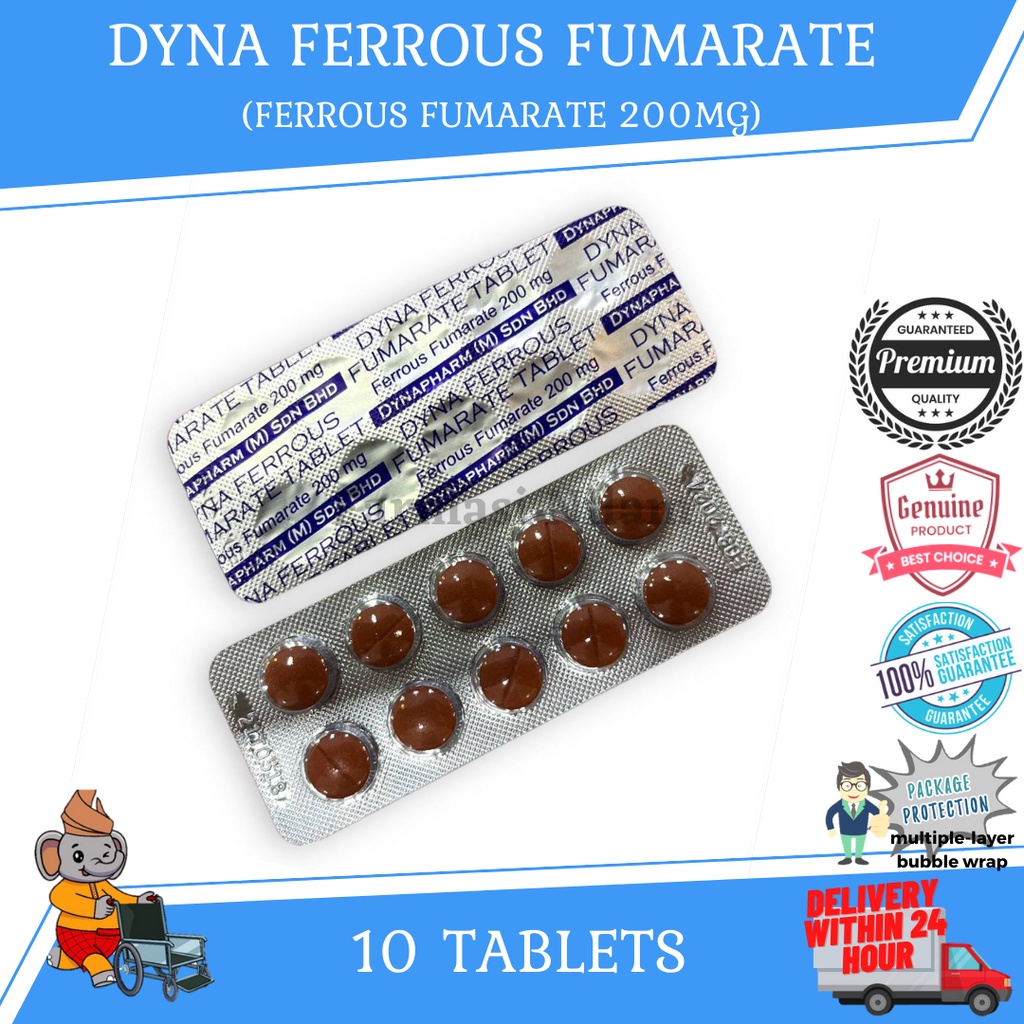 Dyna Ferrous Fumarate 200mg Iron Tablets 10 Tablets | meningkatkan sel ...