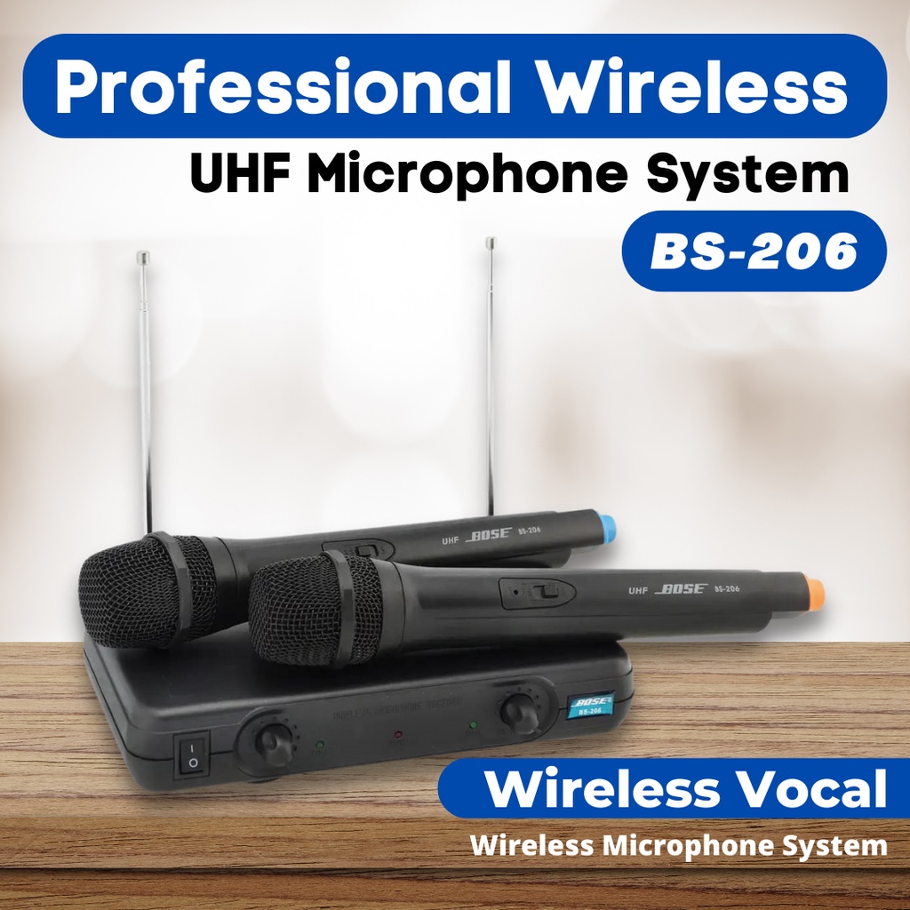 Bose BS-206 Professional Wireless UHF Microphone System High Power Sound / 2 Channels Wireless ...