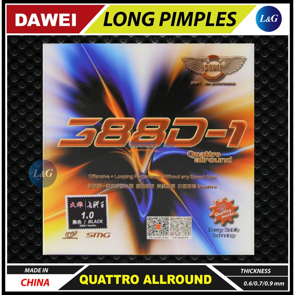 Dawei Rubber Dawei 388D-1 Quattro Long Pimples Rubber With Sponge Getah ...